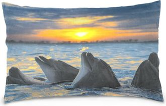 Generic Dekokissen Kissenbezüge Niedlicher Delphin Sonnenuntergang Meerestier Outdoor Kissenbezug Weiche Moderne Wurfkissenbezügen 40x60 cm, Für Auto, Schlafz