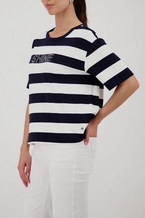 Monari Sweatshirt Sweatshirt Basic Ringel+Schmuck Regular fit mit Strasssteinen
