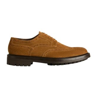 Kiton Derby aus Kalbsveloursleder mit Brogue-Blumenmuster - - Shoes - Herren - Blau - 40 EU