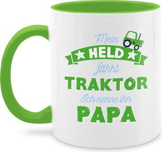 Shirtracer Tasse Tassen 325ml - Mein Held fährt Traktor Papa - 325 ml - Hellgrün - vater geschenk vatertag trecker groß papi dad bester daddy papas faehrt daddys