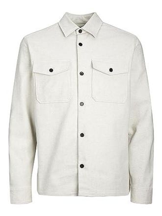 Jack & Jones Jprroy Solid Overshirt L/S Sn Polo, Blanc chiné/Coupe : Confortable, L Homme
