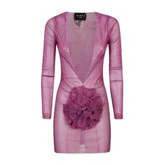 Santa Brands Fuchsia Blumenkleid mit V-Ausschnitt - - Dresses - Damen - Rosa - ONE SIZE