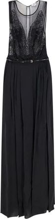 Elisabetta Franchi Femme, Robes, Noir, Taille: 40 FR Robe Longue avec Haut en Voile Brod&eacute;