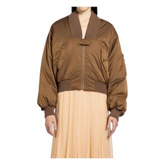 Chlo&eacute; Femme, Vestes, Brun, Taille: 38 FR Veste en Nylon Twill Marron avec Col en C&ocirc;tes