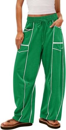 Generic Pantalon de jogging &agrave; jambes droites avec cordon de serrage pour femme - Pantalon ample en coton doux - Motif &agrave; rayures - Patchwork - Pantalon de surv