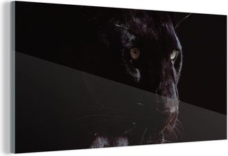 MuchoWow Glasbild Glasfoto Wandbild Bilder Deko 80x40 cm Panther - Tier - Schwarz