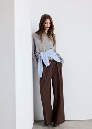 Mango Pantalon wideleg ceinture marron - Femme - 34 - MANGO