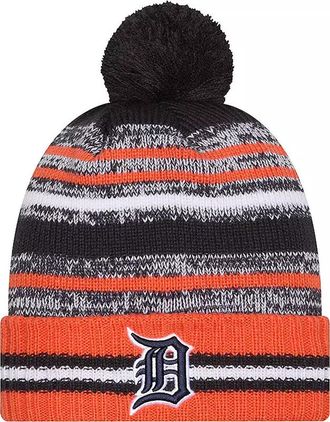 New Era Detroit Tigers Onfield Sport-Baseball-Strickm&uuml;tze, gestreift, gestreift, mit Bommel - MLB Cheer Cuff Strickm&uuml;tze