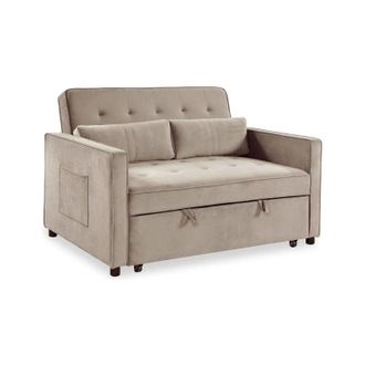 Paris Prix Canap&eacute; Convertible 2 Places Velours L&eacute;a 133cm Beige