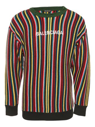 Balenciaga pull ray&eacute; &agrave; logo brod&eacute; - Noir