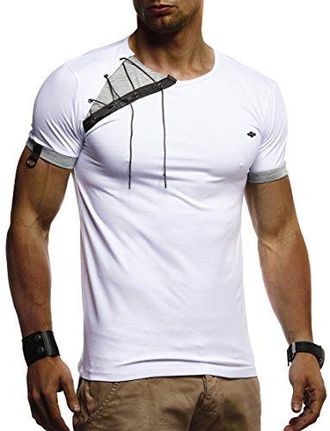 LEIF NELSON LN1245 - T-shirt d&eacute;t&eacute; &agrave; col rond - Coupe ajust&eacute;e et longue - &Agrave; manches courtes - En coton - Pour homme, Blanc., M