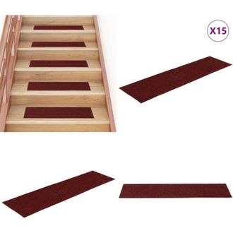 vidaXL Tapis descalier autocollants Rectangulaire 15pcs 76x20cm Rouge - Tapis Descalier - Tapis Rouge - Tapis Antid&eacute;rapant - Protection Escalier