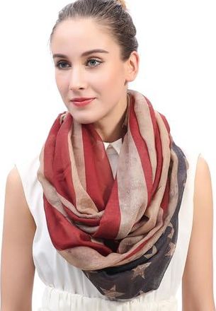 Lina & Lily écharpe tube imprimé drapeau américain (Marron/Rouge)