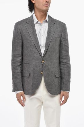 Brunello Cucinelli Halbgef&uuml;tterter Leinenblazer mit klassischem Revers und Pattentaschen Brunello Cucinelli