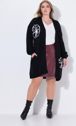 Miamoda Strickjacke Long-Strickjacke Straight Fit Blumen-Stickereien