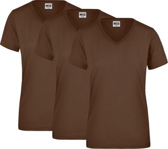 James & Nicholson T-Shirt 3er-Pack Strapazierfähiges und pflegeleichtes Damen T-Shirt JN837 (Spar-Set, 3er-Pack) Leicht tailliertes Damen T-Shirt mit V-Ausschnitt