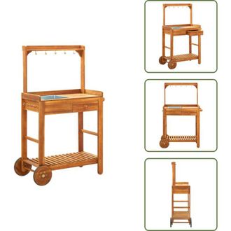 vidaXL Servierwagen Akazienolz Massiv 92 x 43,5 x 141,5 cm - K&uuml;chenwagen - Holzschrank - Gartenm&ouml;bel - Esszimmer M&ouml;bel - Sideboard - The Living Store