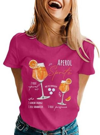 Generic Costume Aperol pour femme - T-shirt en coton Aperol Spritz - T-shirt &agrave; manches courtes - Col rond - T-shirt d&eacute;t&eacute; amusant - Pour cocktail, f&ecirc;te, &eacute;v&eacute;nem