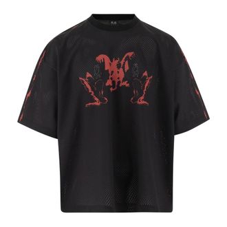 44 Label Group Homme, Tops, Noir, Taille: S T-shirt de football en maille avec impression graphique