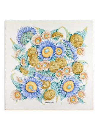Ferragamo foulard en soie à imprimé tournesol - Blanc