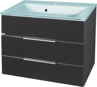 Fackelmann Kara Badm&ouml;bel Set 2 Teile/Glas Waschbecken/Waschbeckenunterschrank mit 2 Schubladen/hochwertiger Badschrank mit Soft-Close/Korpus: Anthrazit/Front: An