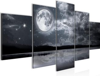Runa Art Bild Wohnzimmer Schlafzimmer Nachthimmel Mond 5 Teilig Wolken Sterne Schwarz Weiss Wandbilder auf Vlies Leinwand 607553b