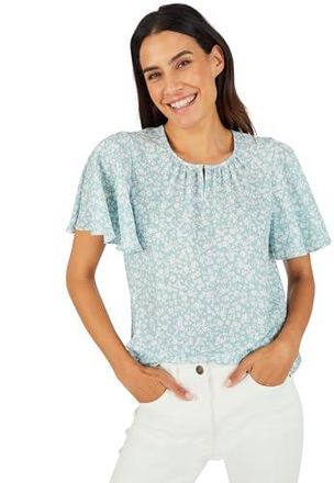 Damart Blouse Cr&ecirc;pe Reli&eacute;f&eacute;, Femme, Col Rond, Vert Fleuri, 46