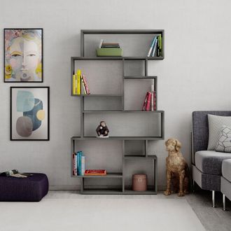 Decortie Decortie Karmato Biblioth&egrave;que moderne avec 10 compartiments Retro Grey 168.5cm de haut