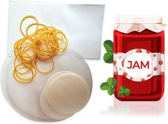 Winsome 0,5 kg x 24 Marmeladentopf-Abdeckungen, Etiketten mit elastischen Gummi-Marmeladengläsern und Wachsscheiben (0,5 kg Marmeladentopf-Abdeckungen)