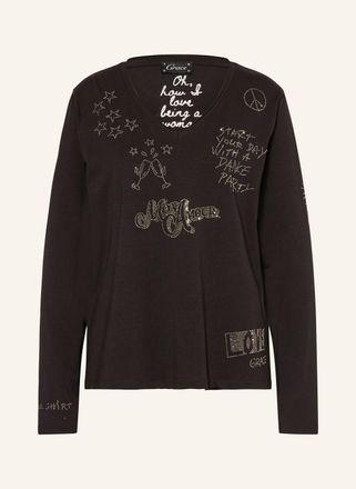 Grace Grace Longsleeve Mit Schmucksteinen schwarz