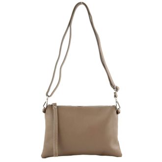 modamoda.de T186 Damen Leder Clutch Umh&auml;ngetasche Abendtasche handmade in Italy, Farbe:Blassbraun