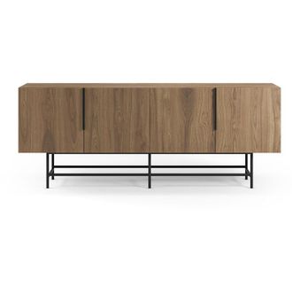 PEGANE Buffet, meuble de rangement aspect bois coloris ch&ecirc;ne et pieds en m&eacute;tal noir - Longueur 200 x Profondeur 40 x Hauteur 77,90 cm