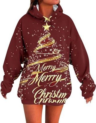 Generic Ydsxlp Sweat à capuche de Noël surdimensionné à manches longues pour femme - Col rond - Cordon de serrage - Automne et hiver - Chaud avec poche, Jaune