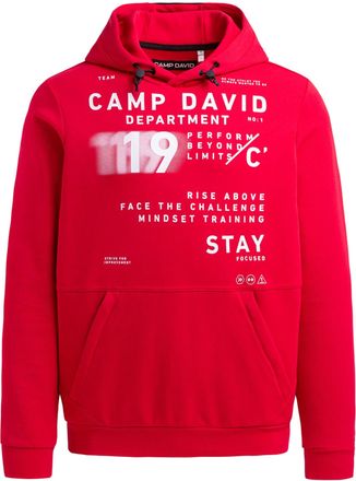 Camp David Herren Hoodie aus Interlock mit Rubber Artwork Bright Red, XXXL