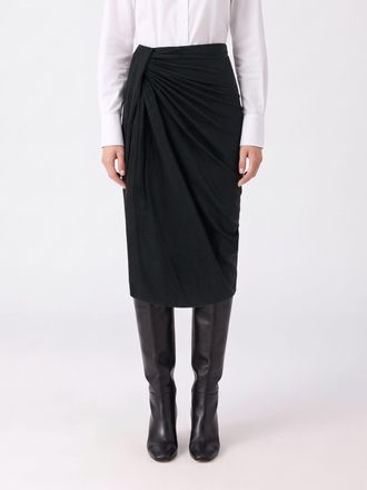 Isabel Marant Jupe crayon midi slim fit en coton m&eacute;lang&eacute; drap&eacute;