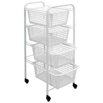 Metaltex Chariot de rangement 4 paniers coulissants 30x38x83 cm - Acier plastifi&eacute; blanc - Roulettes pivotantes - Apte contact alimentaire - Metaltex