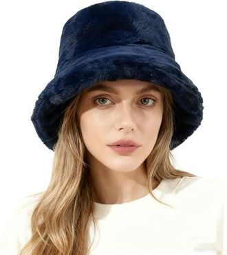 Lina & Lily Chapeau Bob Femme Homme en Fausse Fourrure (Bleu Marine)