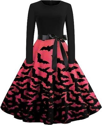 Generic Halloween Costume Adulte Deguisement Robe dhalloween Imprim&eacute;e &agrave; Manches Longues Cocktail Swing Cosplay Hepburn Costumes Femme (Rose,M)