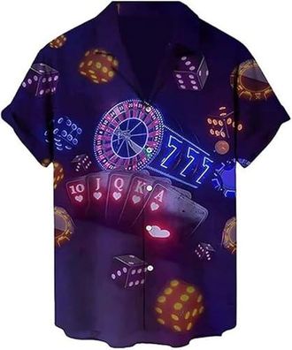 Keephen TangoDS Poker Impression 3D Chemise &agrave; Boutons Chemise Hawaiienne Femmes Hommes Cool Taille Large &Eacute;t&eacute; Manches Courtes Chemise