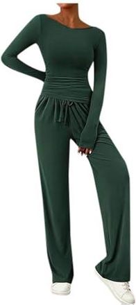 Generic Survêtement complet 2 pièces pour femme - Style décontracté - Couleur unie - Doux et extensible - Coupe ajustée - Cordon de serrage - Pantalon de spor