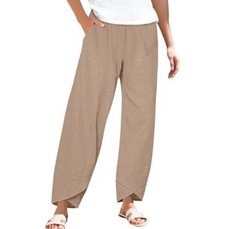 Generic IQYU Pantalon d&eacute;t&eacute; l&eacute;ger en mousseline pour femme - Pantalon long et large - Pantalon de jogging large - Pantalon d&eacute;t&eacute; 3/4 - Pantalon d&eacute;t&eacute; 7/8 - Panta