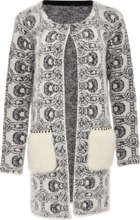 Faina Strickjacke Damen wollwei&szlig; schwarz
