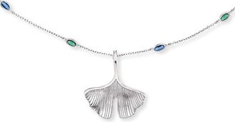 Engelsrufer Damen Halskette aus Sterling Silber mit Ginkgo, Libelle und Schmetterling Anhängern - besetzt mit 12 farbigen Zirkonia Steinen - ohne Verschluss - nic