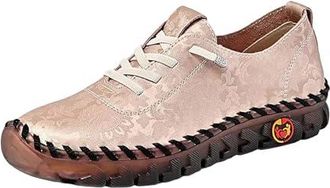 Generic Mocassins plats en cuir souple pour femme - Chaussures de marche - Brodées à fleurs - Confortables - 4D - Décontractées - Vintage, Rose, 40 EU