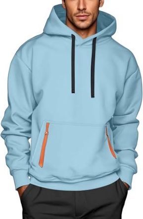 Generic Sweat &agrave; capuche d&eacute;contract&eacute; pour homme - Coupe ample - Chaud - Hiver - Automne - Streetwear - Confortable - Tissu doux et extensible, bleu clair, 3XL