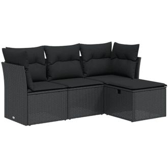 vidaXL 4-tlg. Garten-Sofagarnitur mit Kissen Schwarz Poly Rattan vidaXL