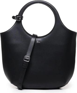 Courr&egrave;ges Femme, Sacs, Noir, Taille: ONE Size Sac Medium en Cuir Grain&eacute;