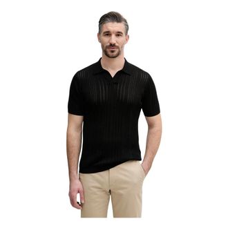 Karl Lagerfeld Strick-Poloshirt mit offenem Kragen - - Tops - Herren - Schwarzk - M