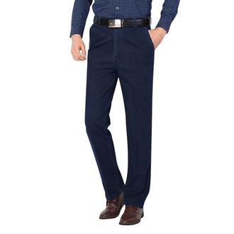 Generic Jean denim stretch en coton bleu noir confortable et facile dentretien pour homme - Pliss&eacute; et avant plat - Stretch - Pantalon en jean basique d&eacute;lav&eacute;, 