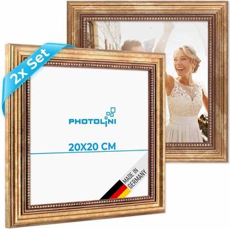Photolini Barock-Bilderrahmen 20x20 cm in Gold antik, 2er Set Holz-Rahmen Vintage, Made in Germany, Echtglas, zum Aufhängen, mit Zubehör - verleiht Deinen Fotos